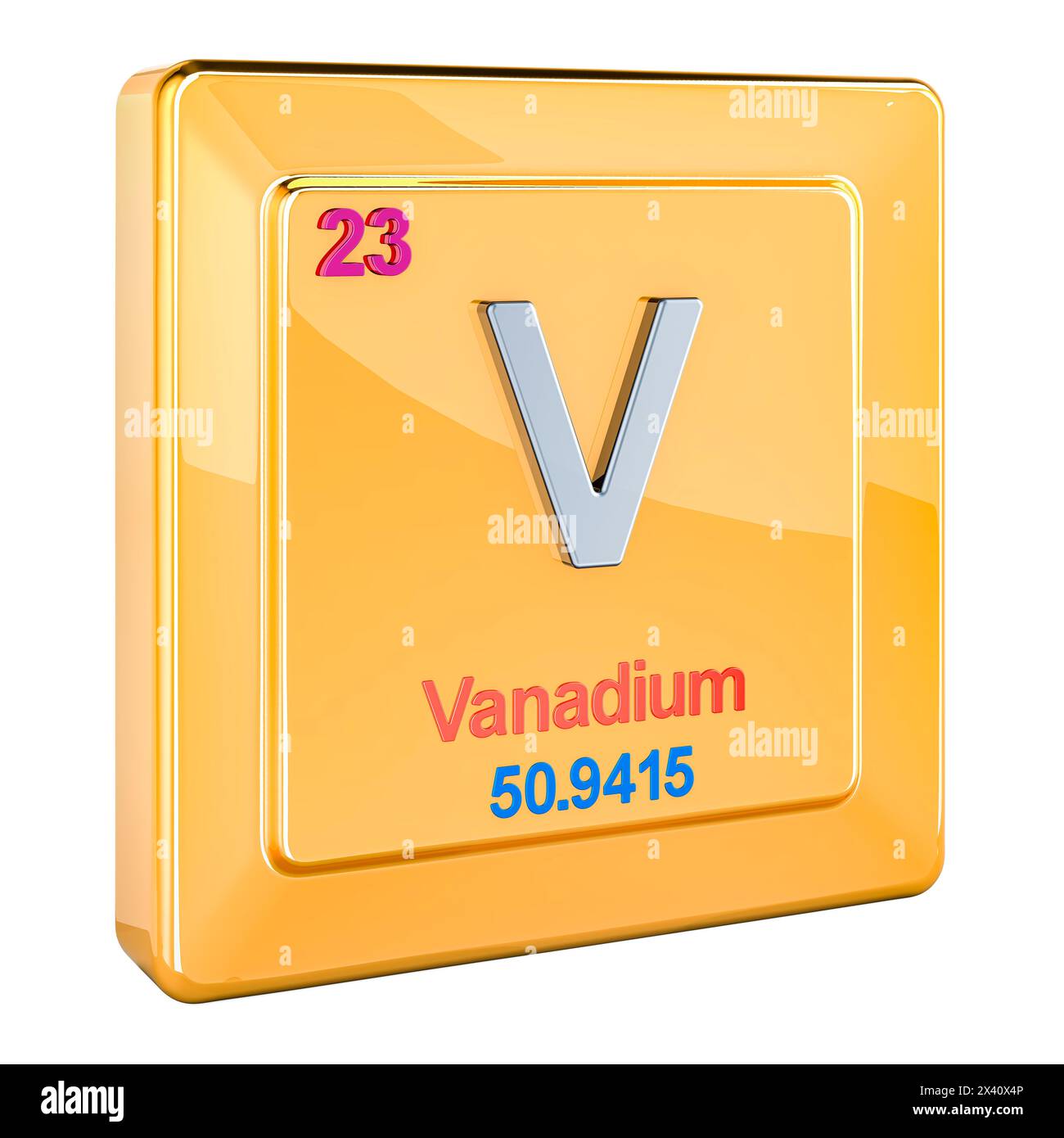 Vanadium V, chemical element sign. 3D rendering isolated on white ...