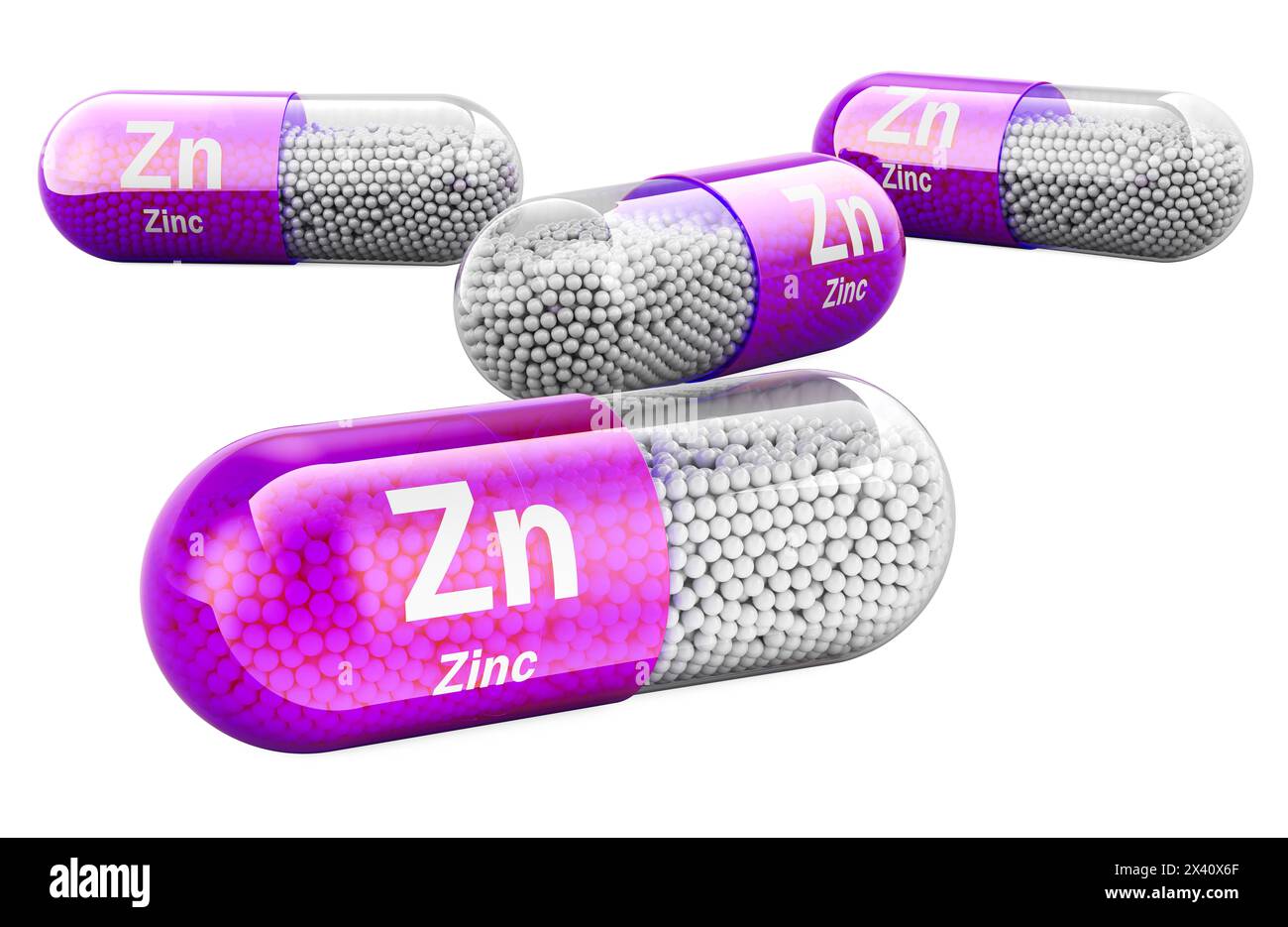 Zinc Capsules, Zn dietary supplement. 3D rendering isolated on white ...