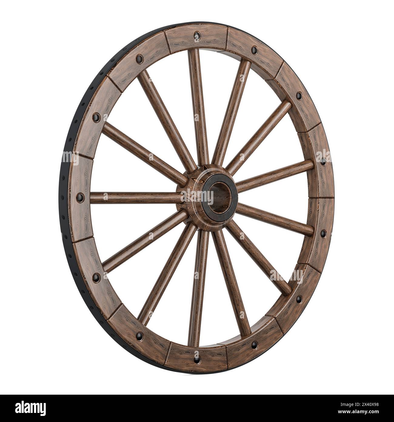 Retro spoked wooden wheel, 3D rendering isolated on white background ...