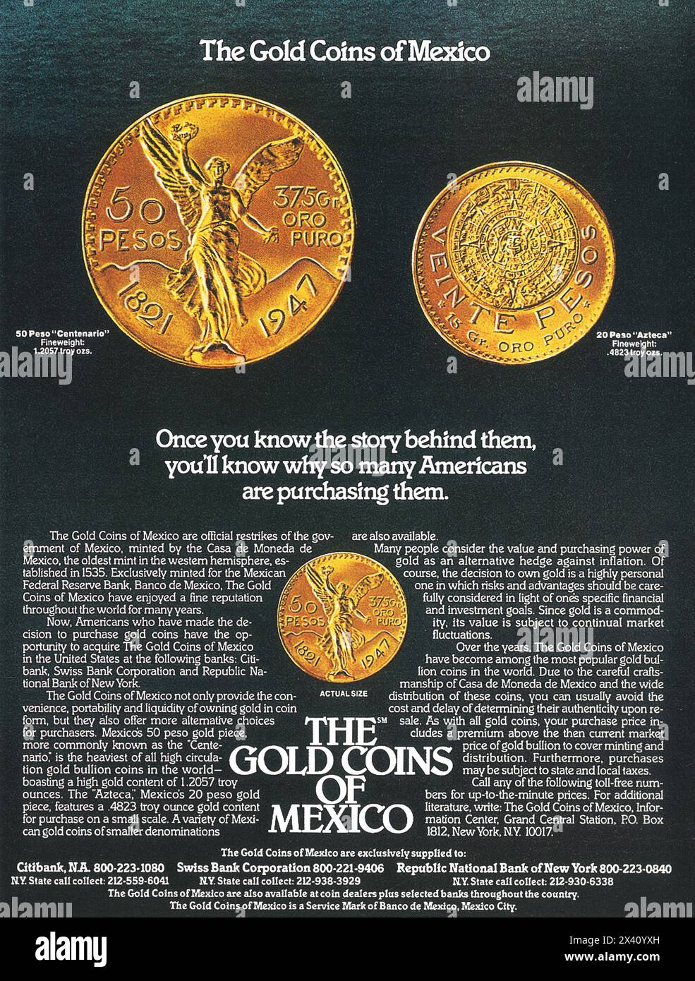 1980 The Gold Coins of Mexico Ad Stock Photo - Alamy