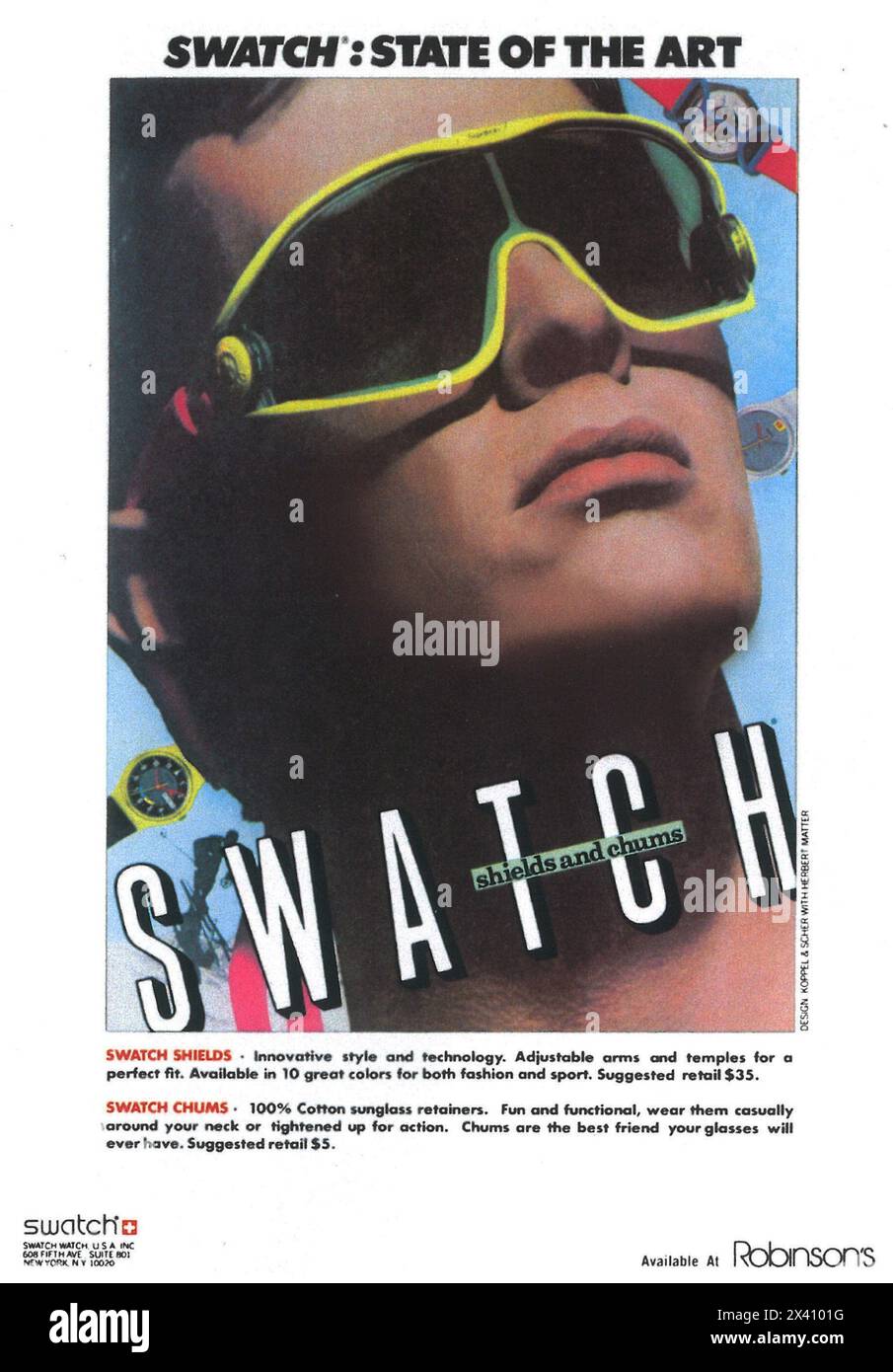 1985 Swatch eyewear - Swatch shields, Swatch chums ad Stock Photo - Alamy