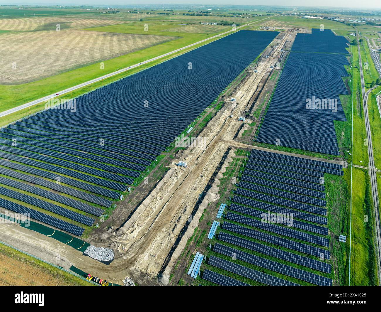Aerial view of a large solar farm; High River, Alberta, Canada Stock ...