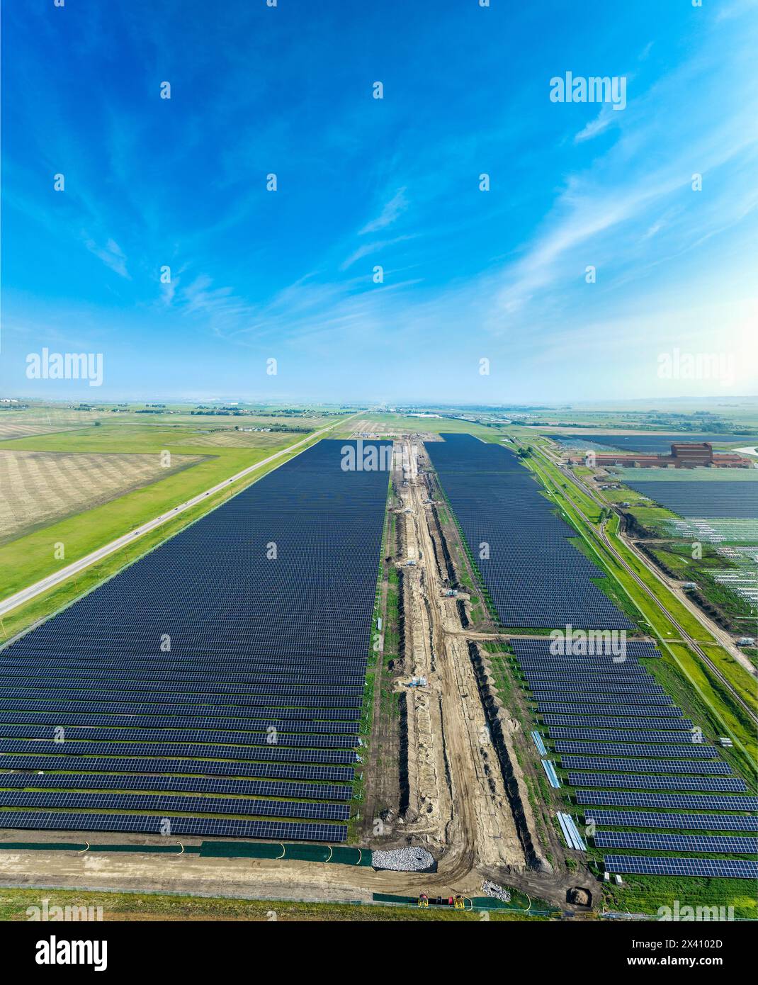 Aerial view of a large solar farm; High River, Alberta, Canada Stock ...