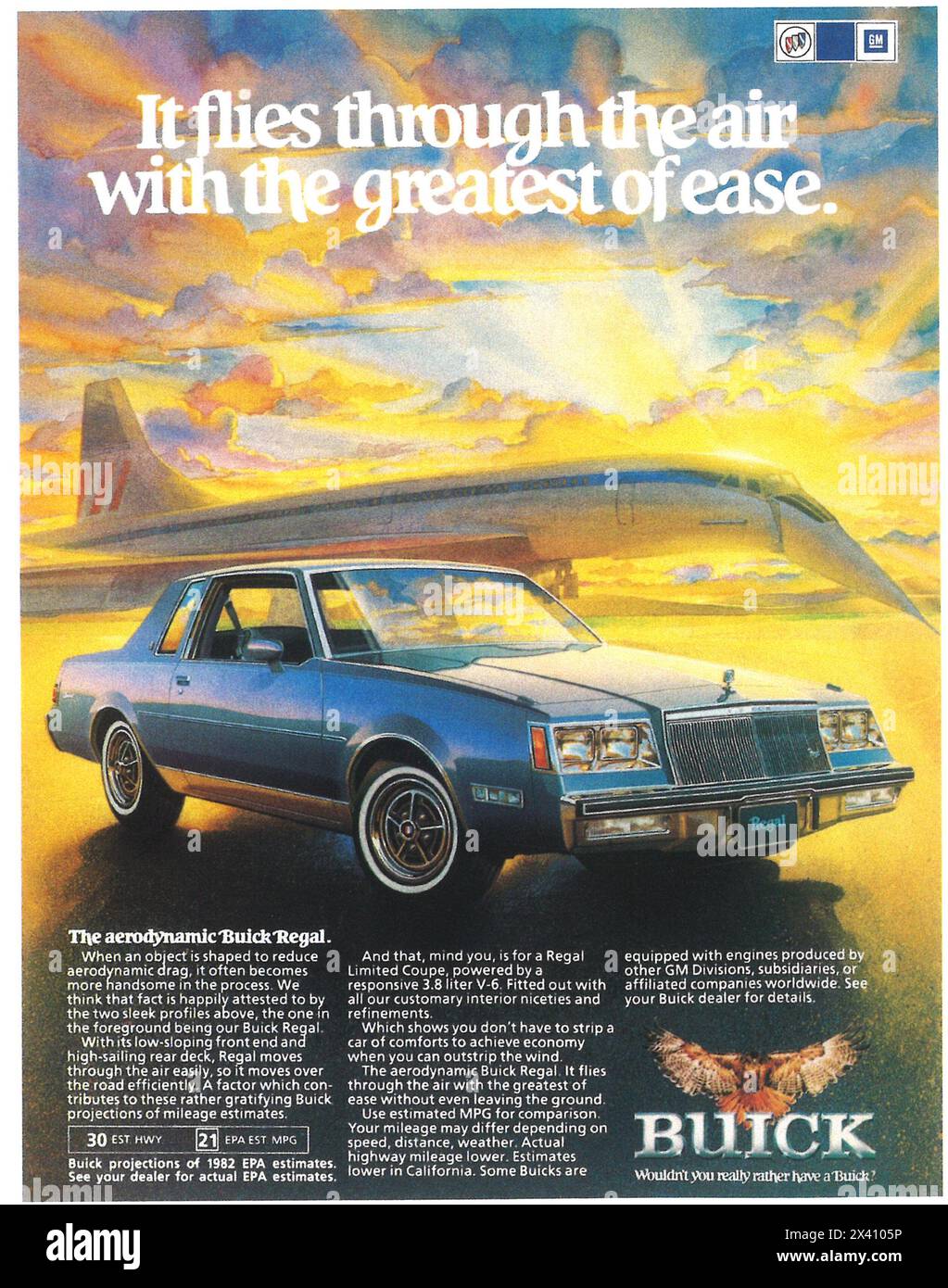 1982 Buick Regal 3.8 Liter V6-Aerodynamic-Concorde Ad Stock Photo - Alamy