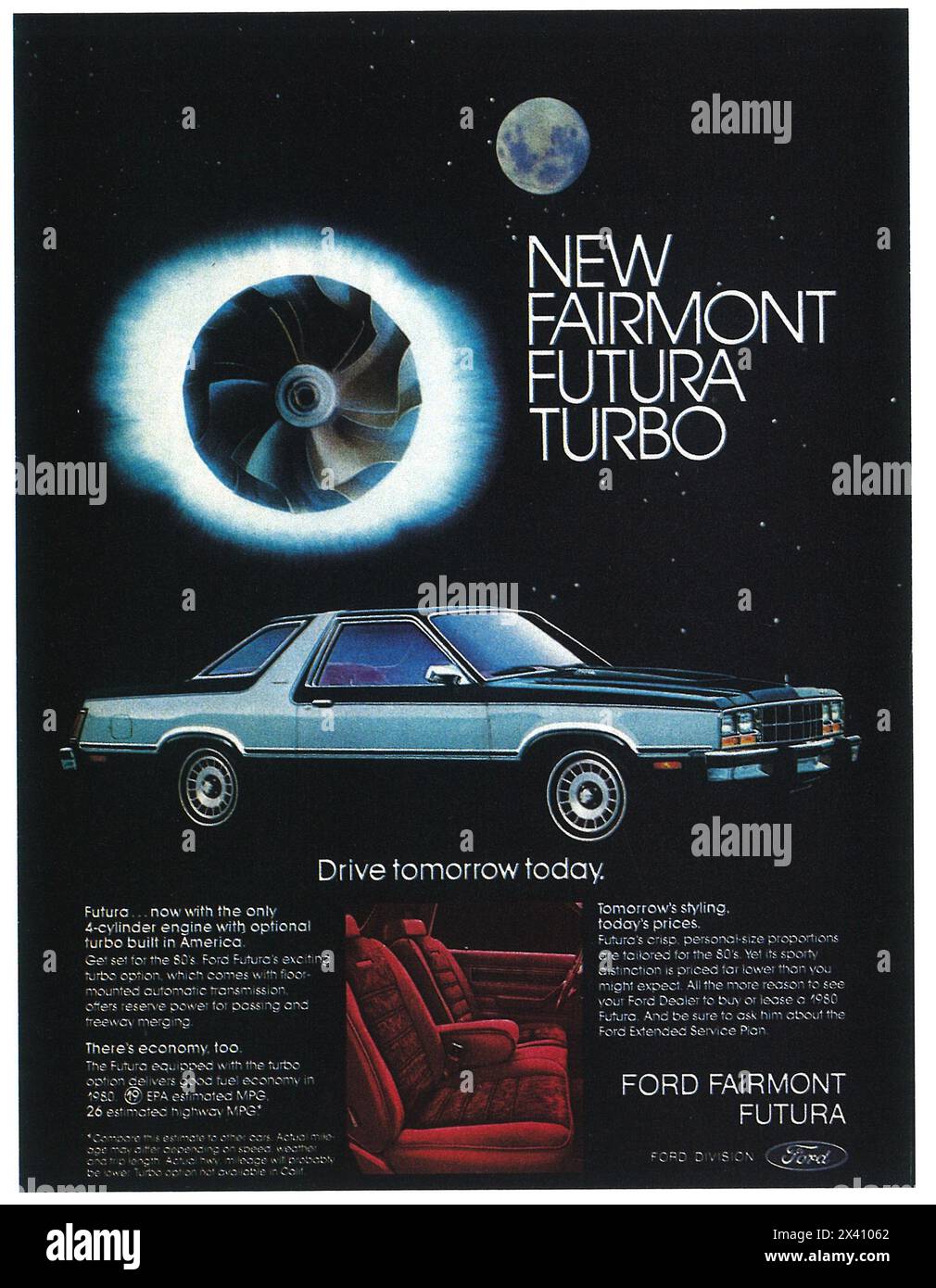1980 Ford Fairmount Futura Turbo Ad--Drive Tomorrow Today Stock Photo ...