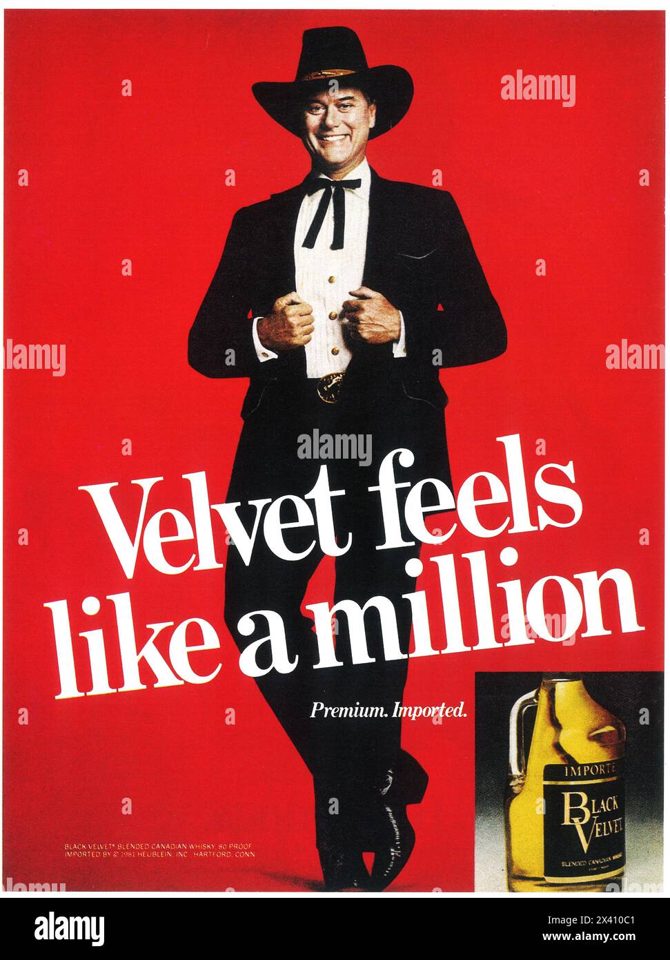 1981 Black Velvet Whisky Ad with Larry Hagman from "Dallas Stock Photo ...