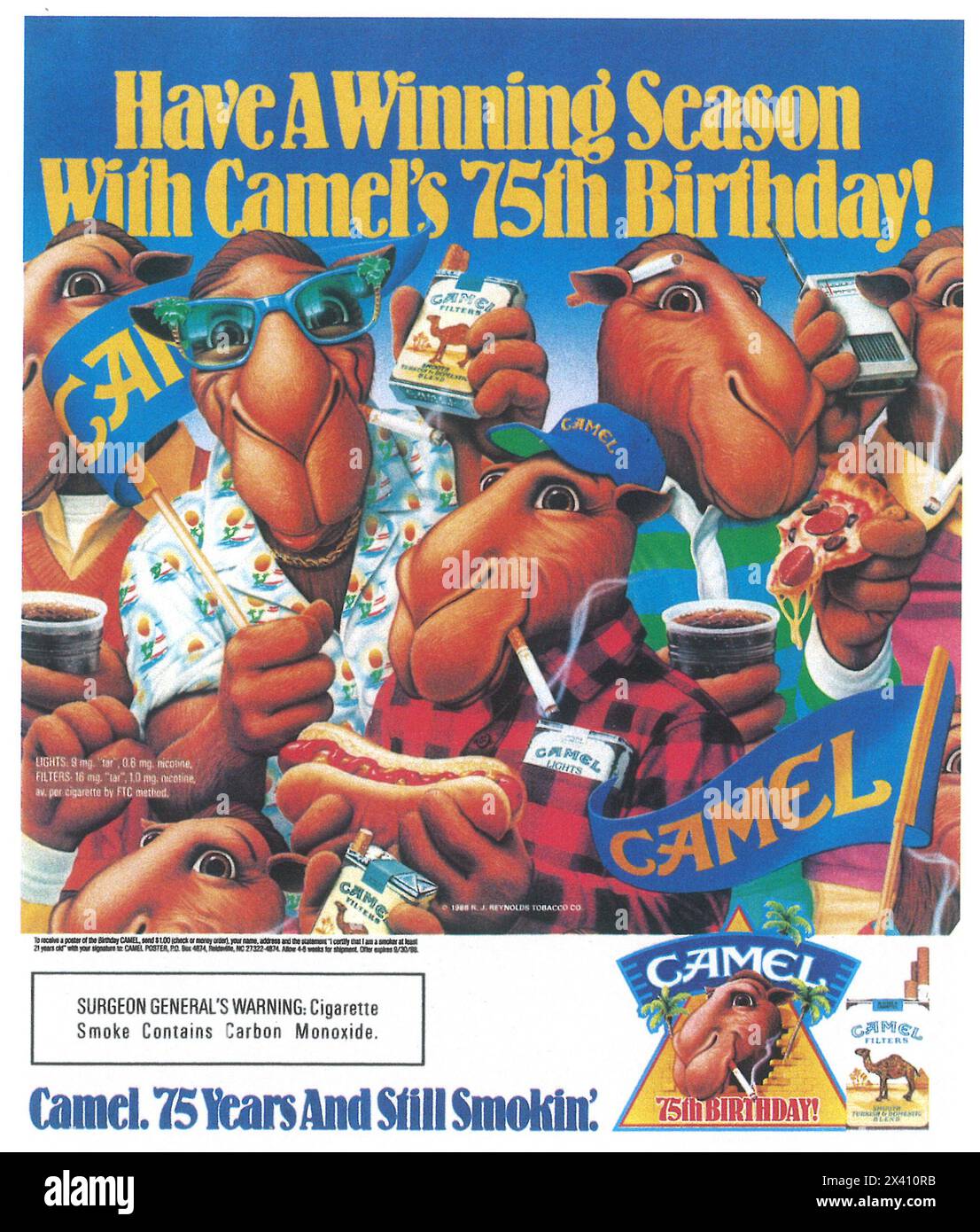 1988 Camel cigarettes ad - Joe Camel and gang - Camel's 75th birthday ... 1988 Camel cigarettes ad - Joe Camel and gang - Camel's 75th birthday ...