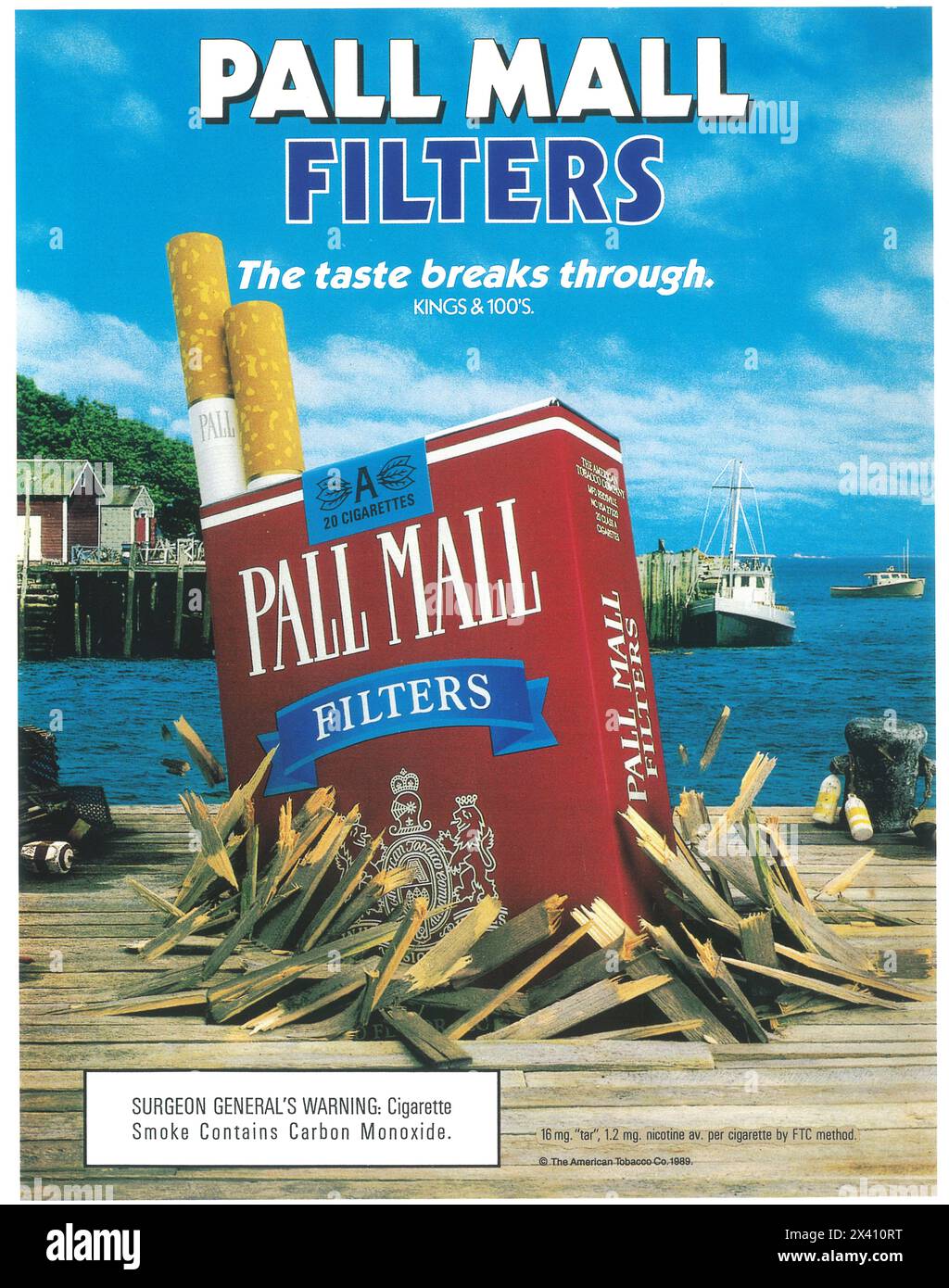 1989 Pall Mall Filters cigarette ad - The taste breaks through Stock ...