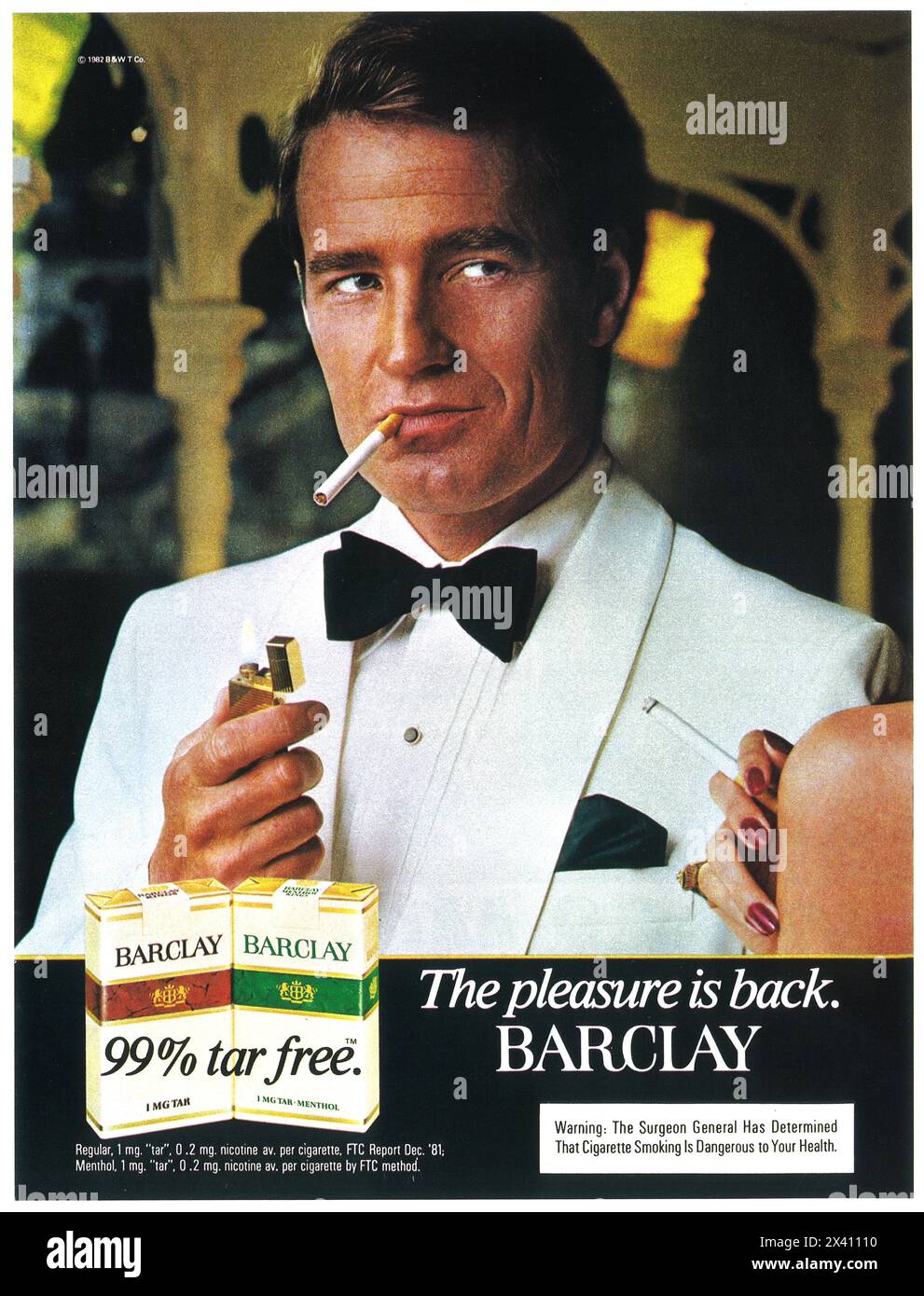 1982 Barclay Cigarette Ad - 99% Tar free - The pleasure is back Stock ...