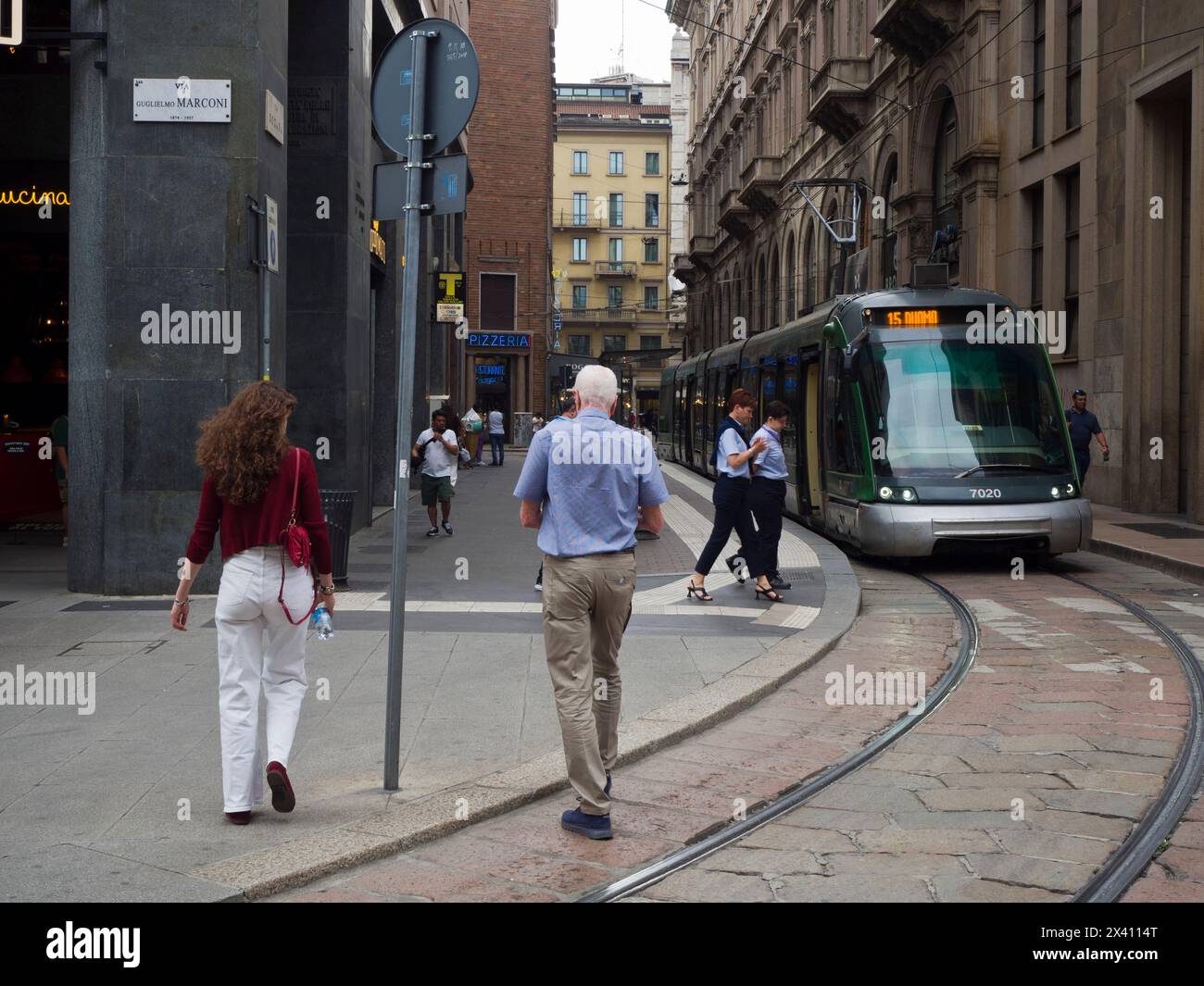 View of via Marconi behind Piazza Duomo (Duomo Square) with people ...