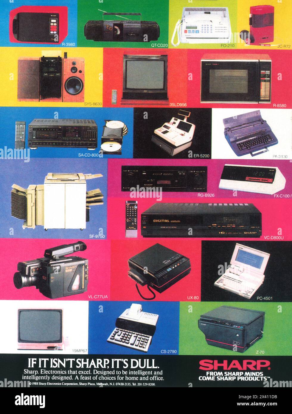 1988 Sharp Electronics Product Line-Up Ad - "If It Isn't Sharp, It's Dull Stock Photo - Alamy