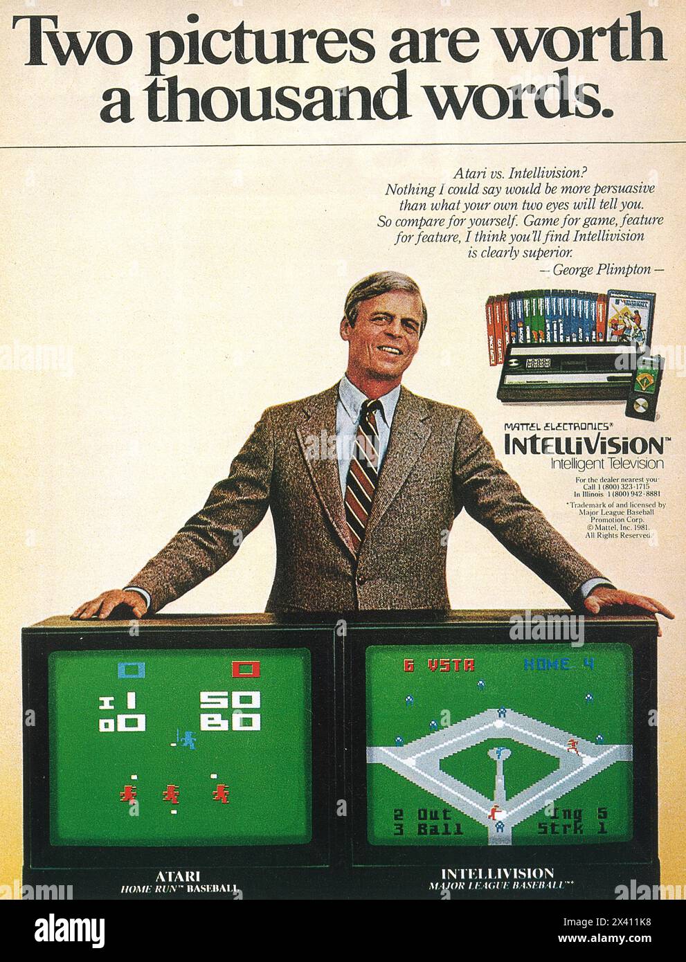 1981 MATTEL INTELLIVISION Video Gaming System Ad with George Plimpton ...