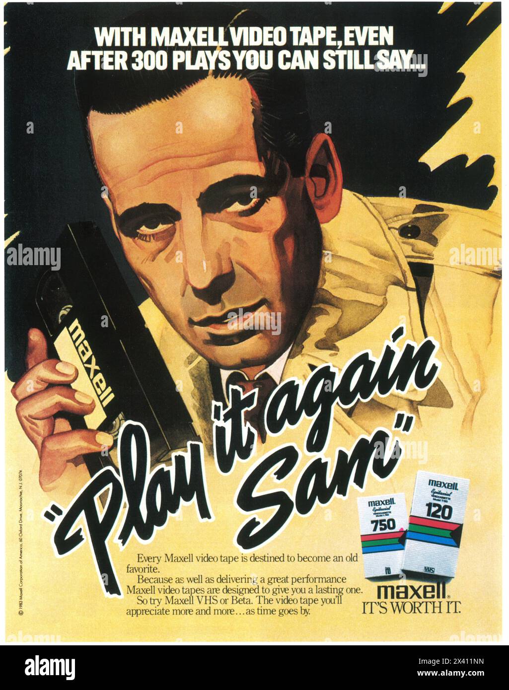 1983 Maxell VHS video tape ad with Humphrey Bogart in Play It Again Sam ...