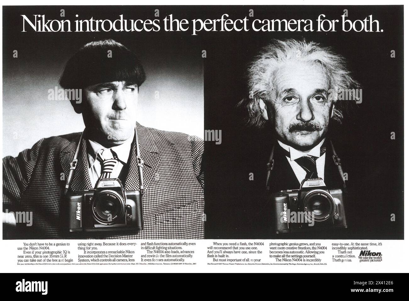 1988 Nikon N4004 camera advert with Moe Howard of The Three Stooges and ...