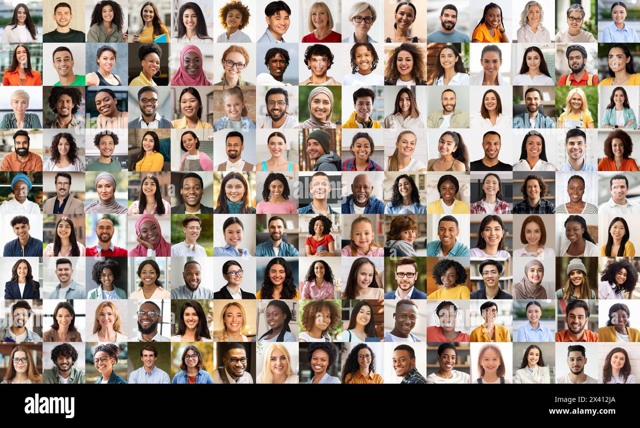 Array of diverse people portraits creative collage Stock Photo - Alamy
