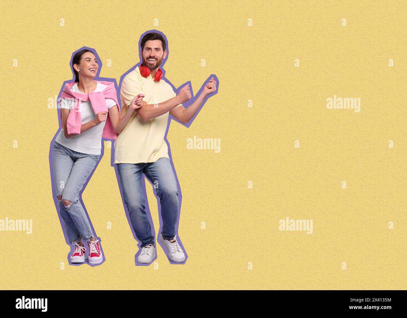 Pop art poster. Couple dancing on yellow background, pin up style Stock ...