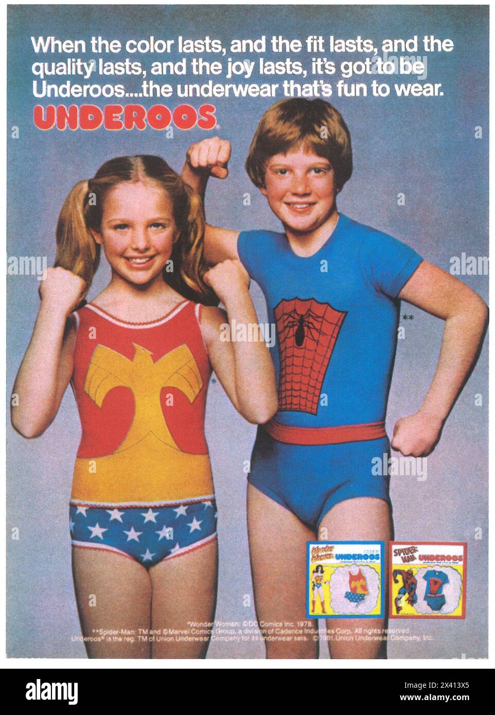1981 UNDEROOS underwear ad- DC VS MARVEL - Spiderman vs Wonder Woman ...