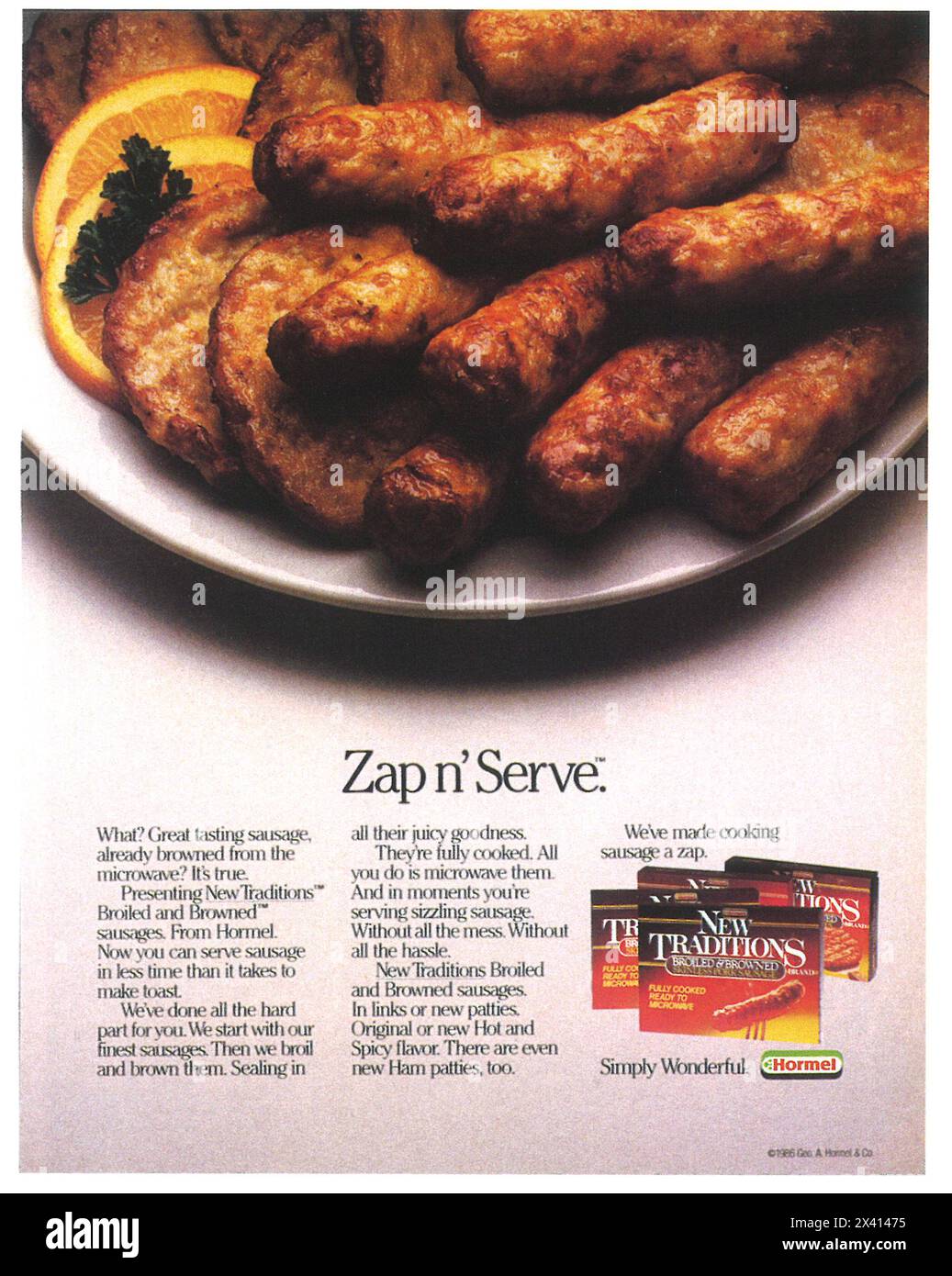 1986 Hormel Sausages Ad Stock Photo - Alamy
