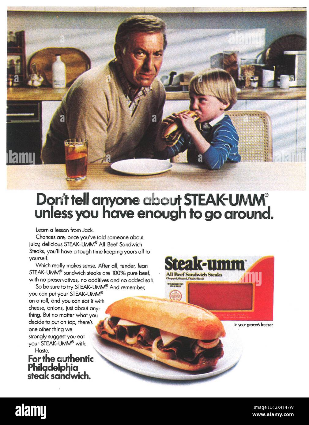 1983 Steak-umm beef product ad - Beef sandwich Stock Photo - Alamy