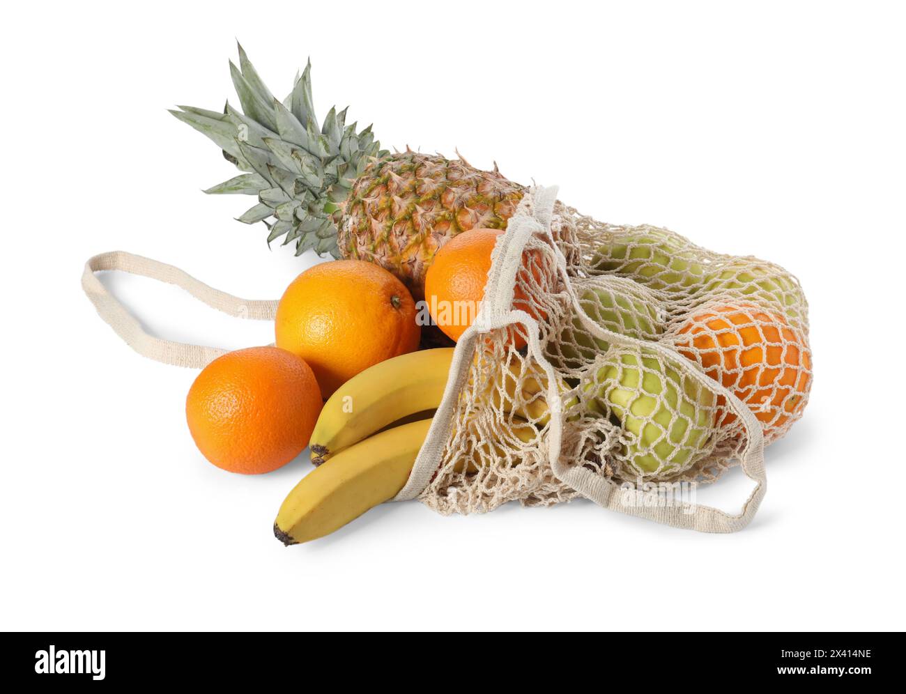 Fresh fruits in string bag isolated on white Stock Photo - Alamy