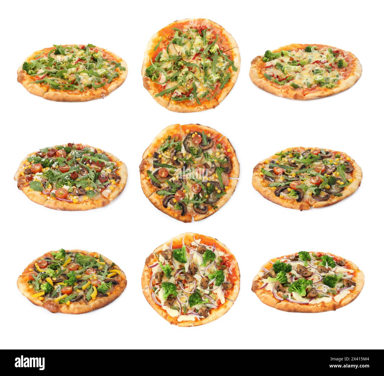 Delicious vegetarian pizzas isolated on white, set Stock Photo - Alamy