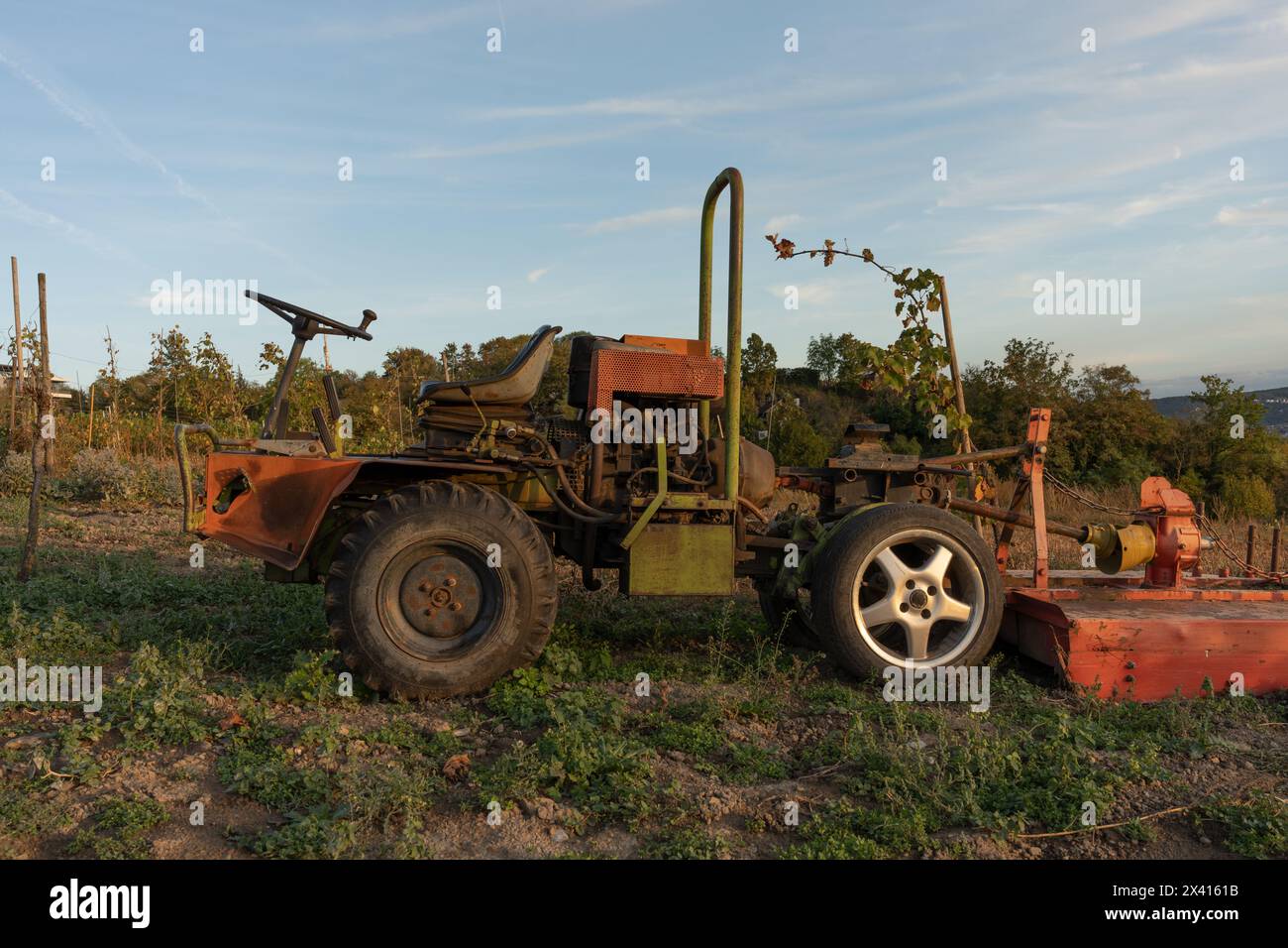 An unusual farm vehicle. The concept of life in rural areas. A ...