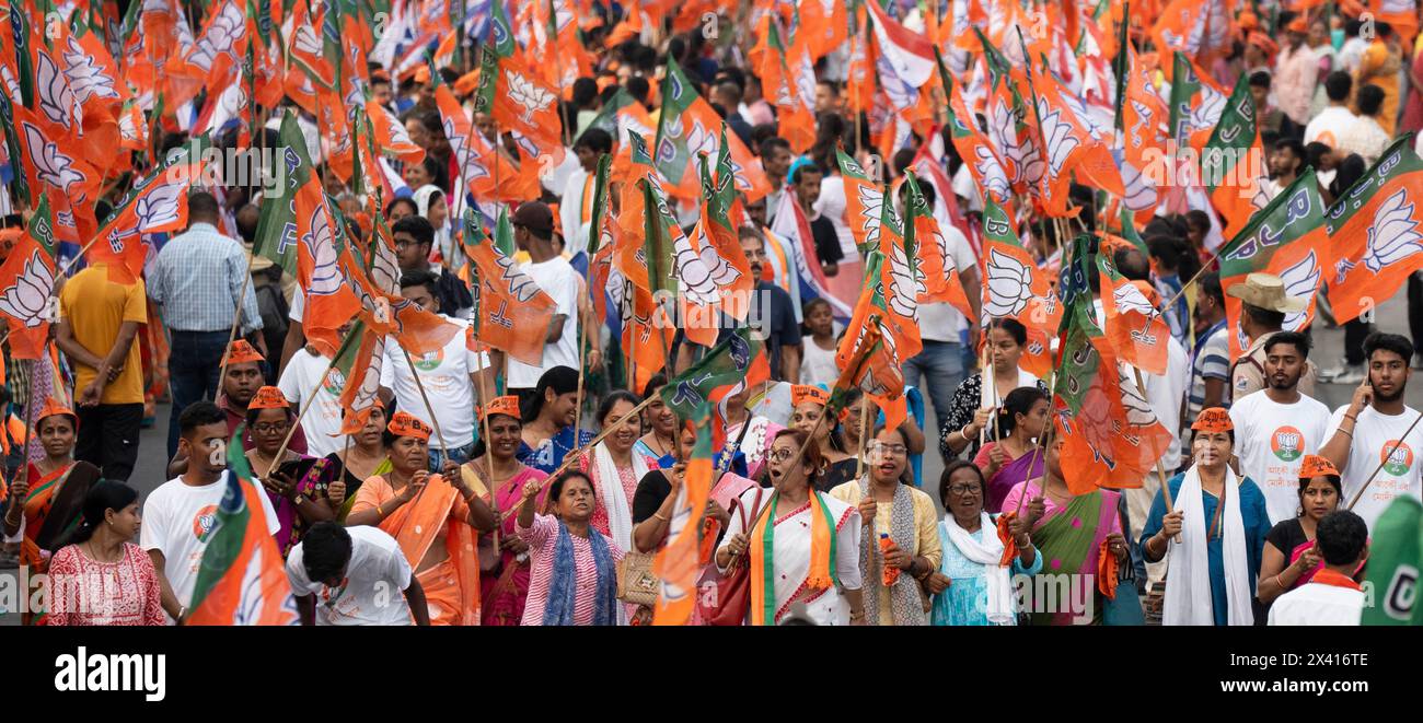April 29, 2024: Bharatiya Janata Party (BJP) supporters holding BJP ...