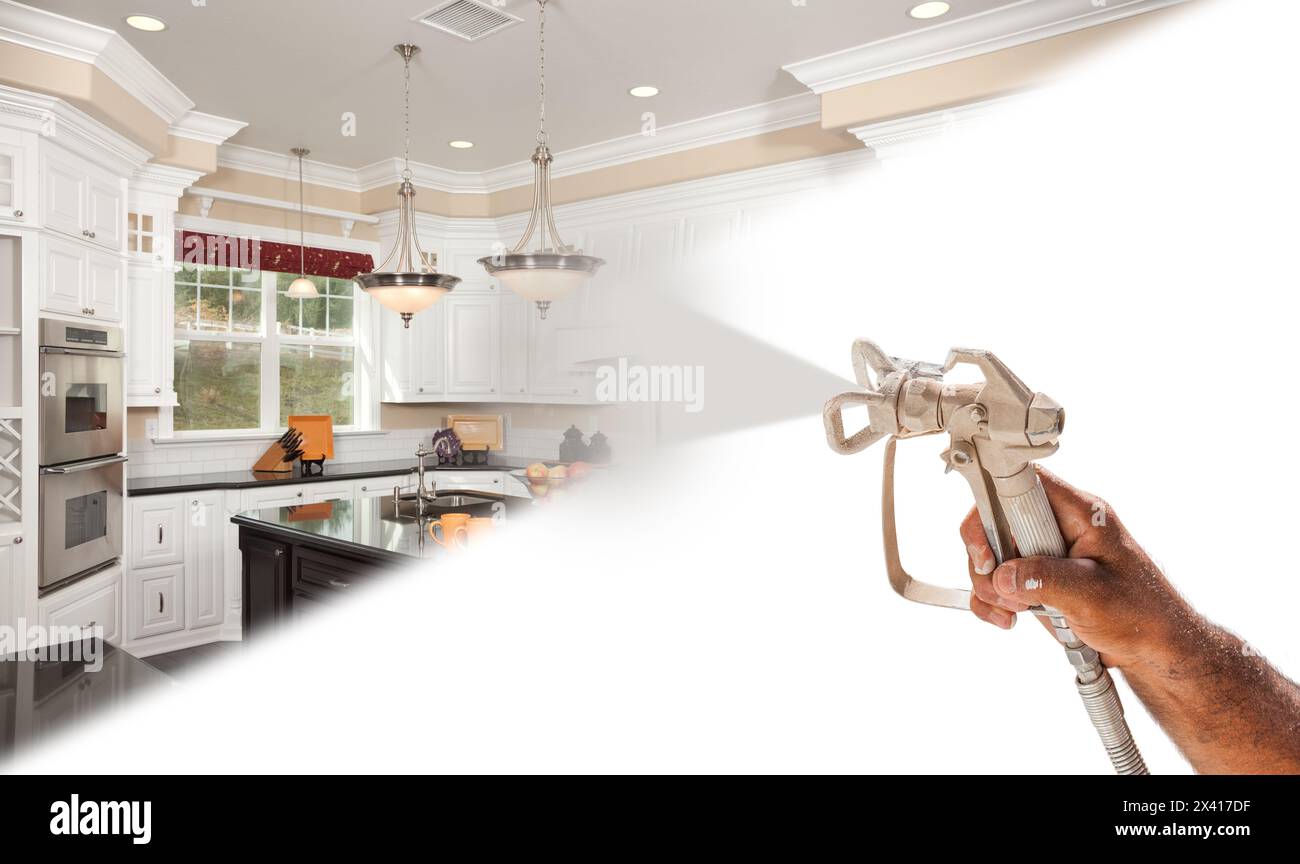 Professional Spray Painter Holding Spray Gun Spraying New Renovated ...