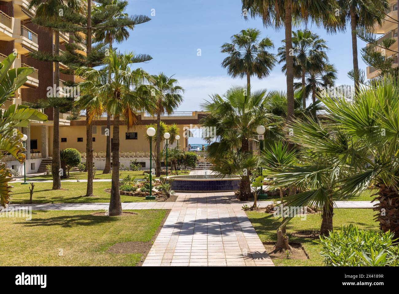 People enjoying warm weather on the streets of Fuengirola in Spain ...