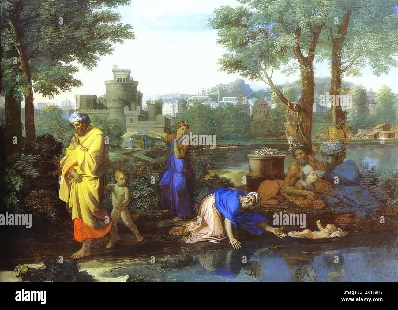 Nicolas Poussin - Baby Moses Saved from the River Stock Photo - Alamy