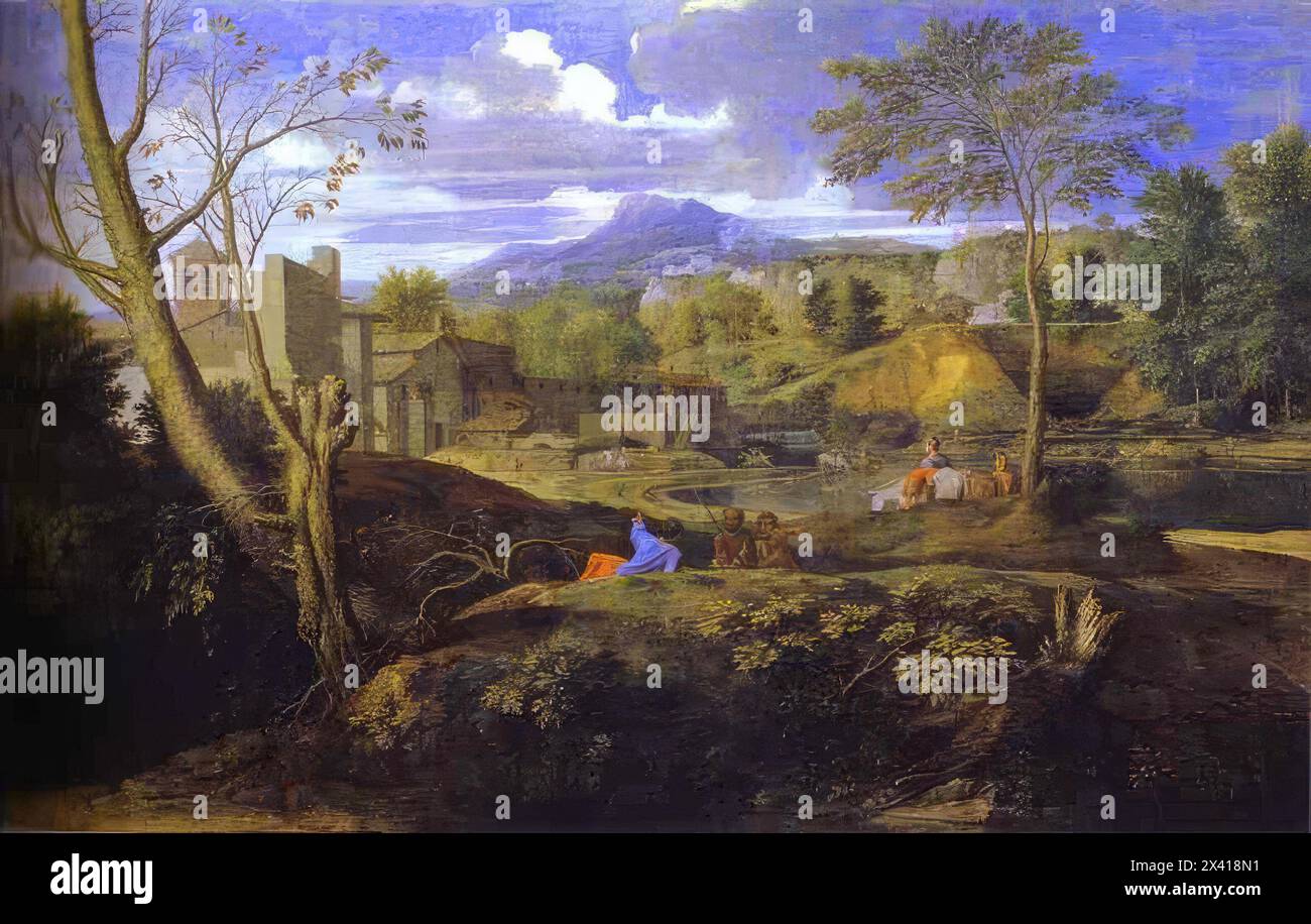Nicolas Poussin - Landscape with Three Men Stock Photo - Alamy