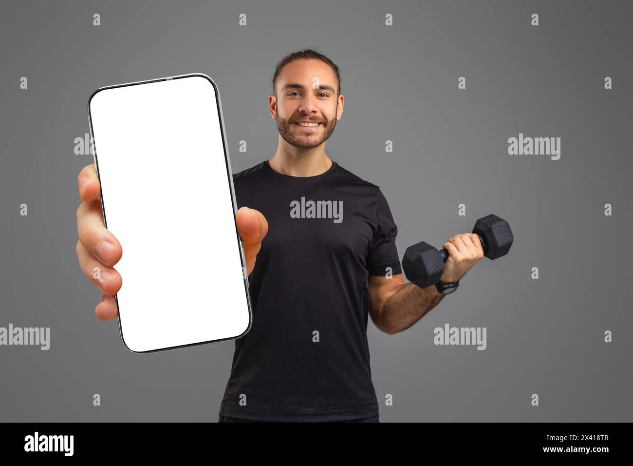 Man Holding Cell Phone With Blank Screen Stock Photo - Alamy