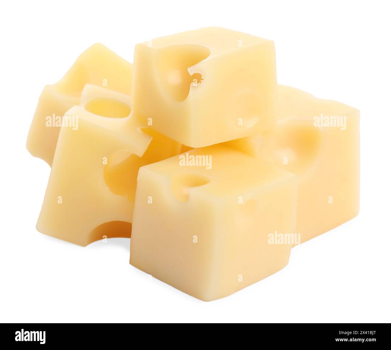 Cubes of delicious cheese isolated on white Stock Photo - Alamy