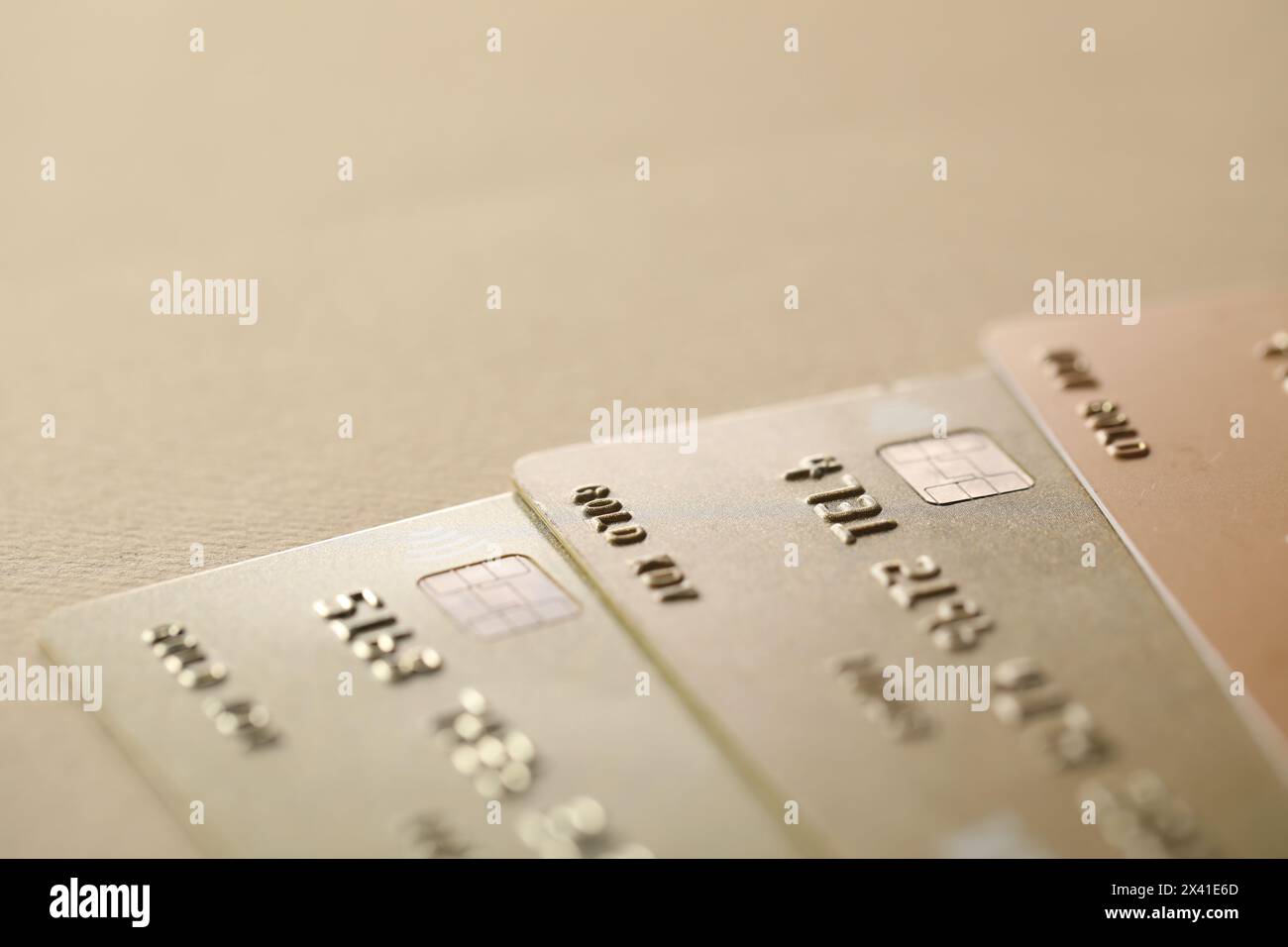 Different credit cards on table, closeup view. Space for text Stock ...
