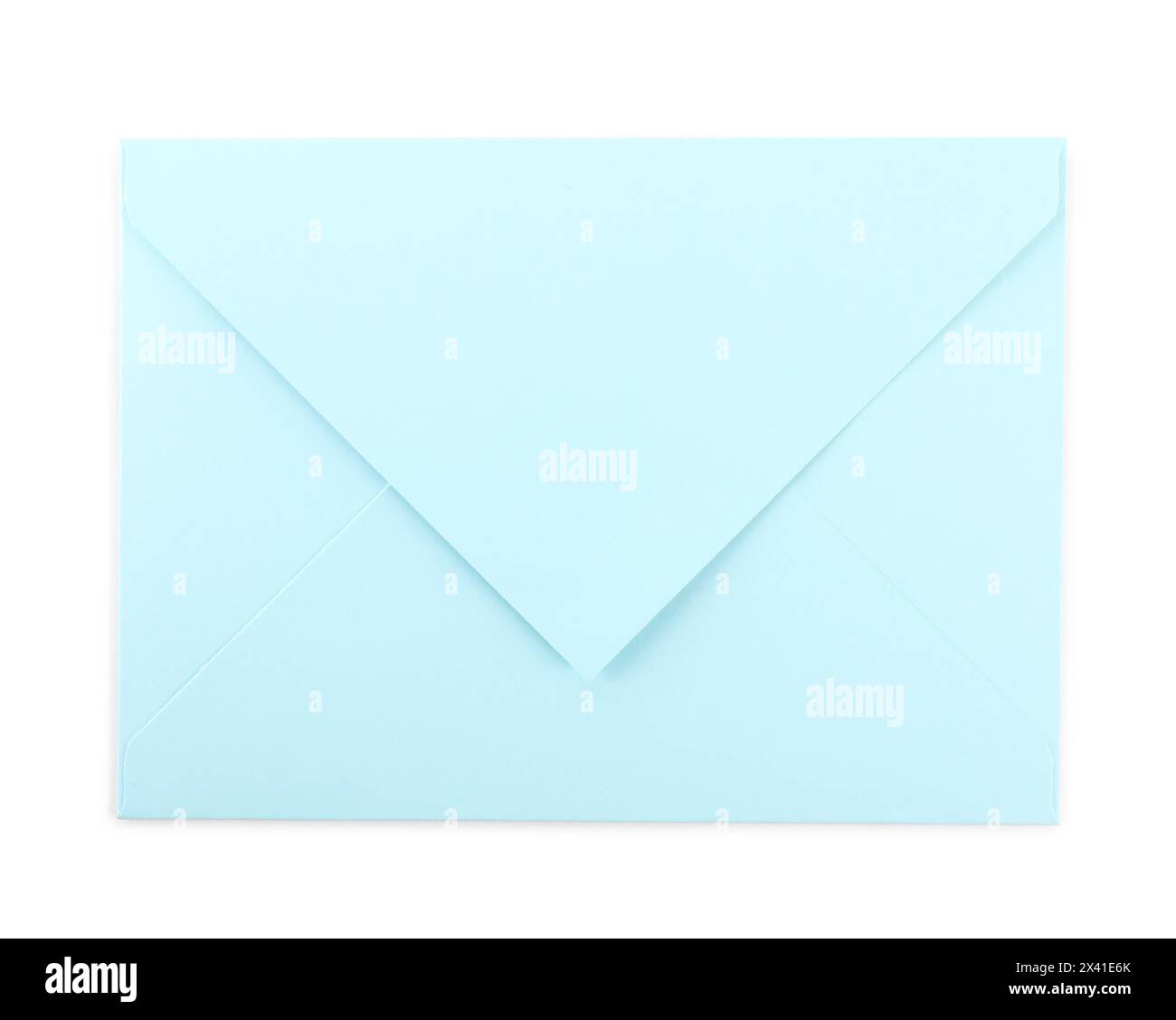 Closed light blue letter envelope isolated on white, top view Stock ...
