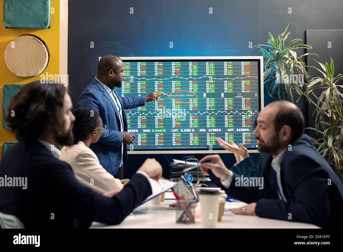 Business partners reviewing key performance metrics within the ...