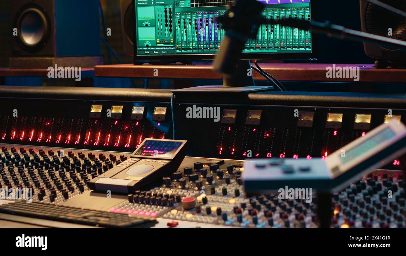 Empty control room running daw software interface on monitor to use in ...