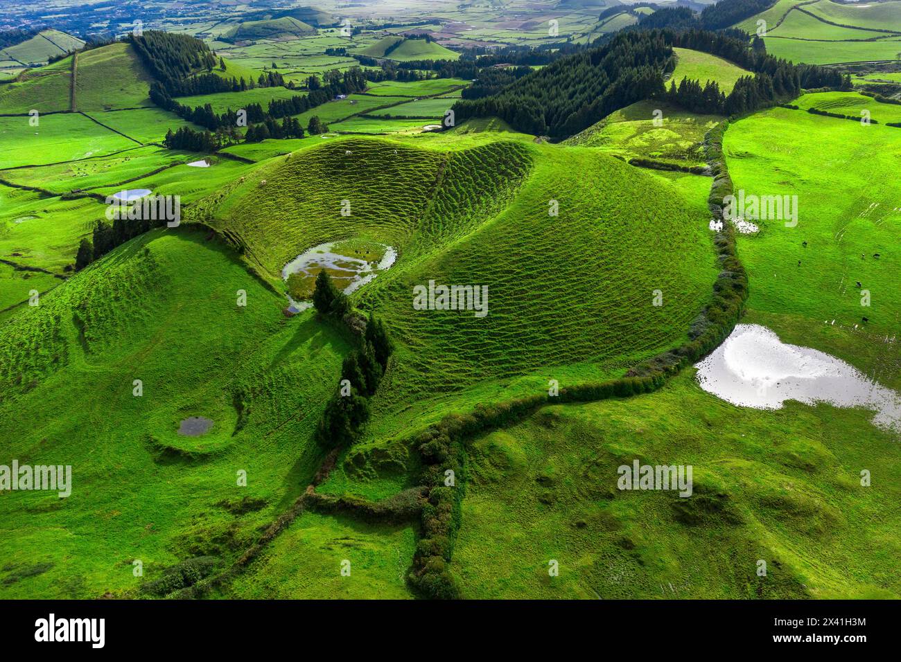 Sao Miguel Island, Azores, Portugal. Crater of volcan in the form of ...