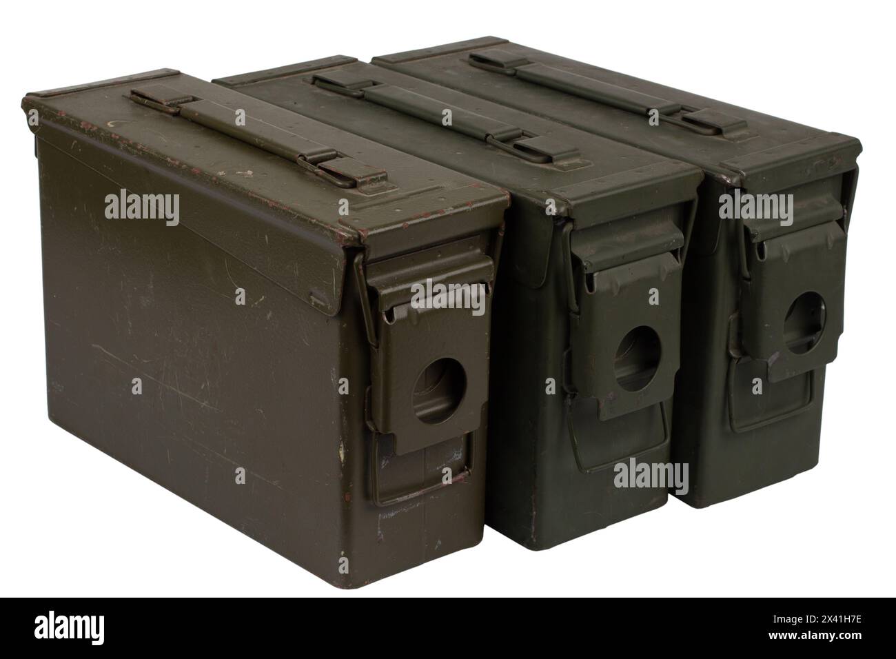 US army green metal .30 cal ammo boxes isolated on white Stock Photo ...