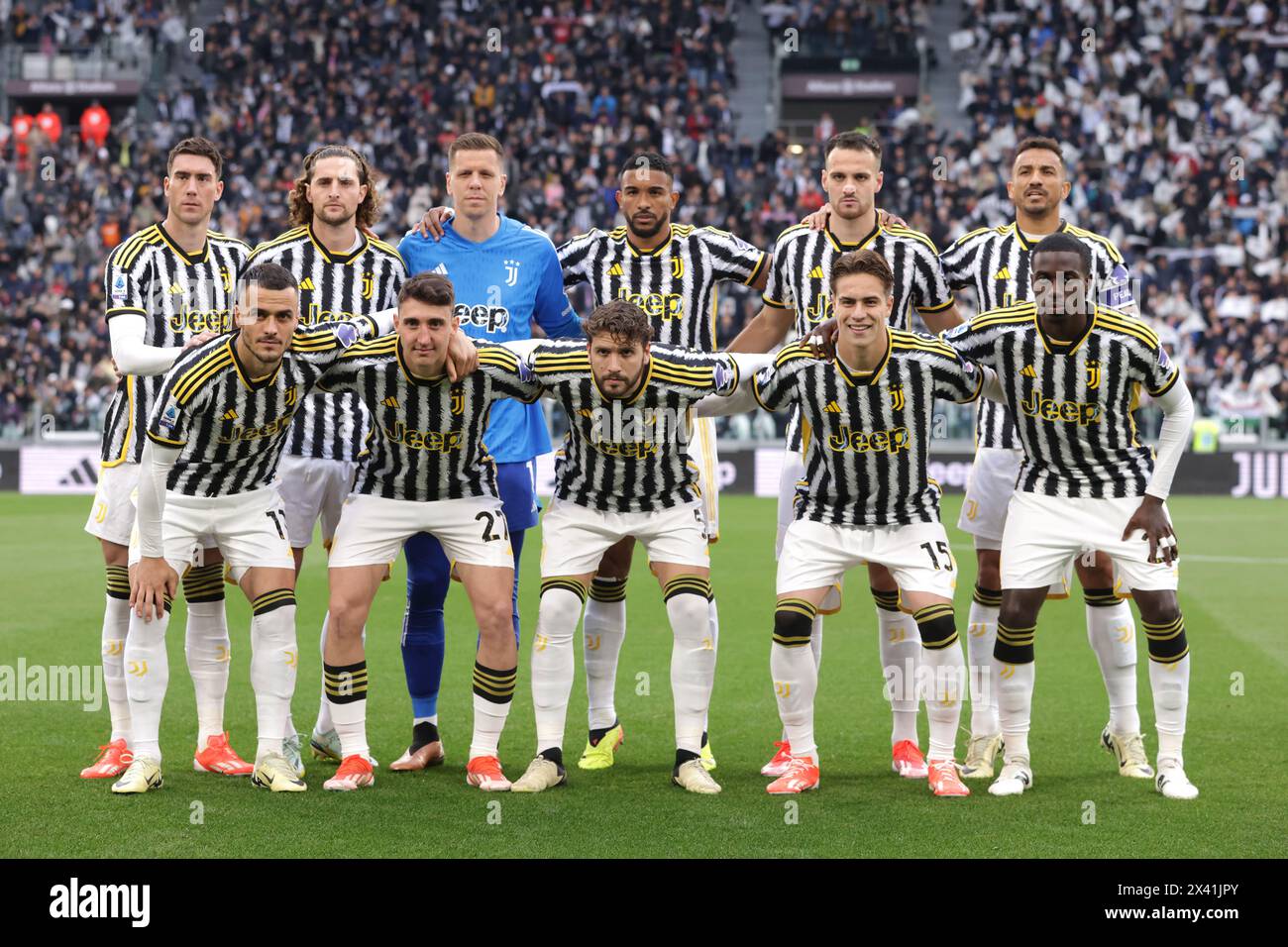 Turin, Italy. 27th Apr, 2024. The Juventus starting eleven line up for ...