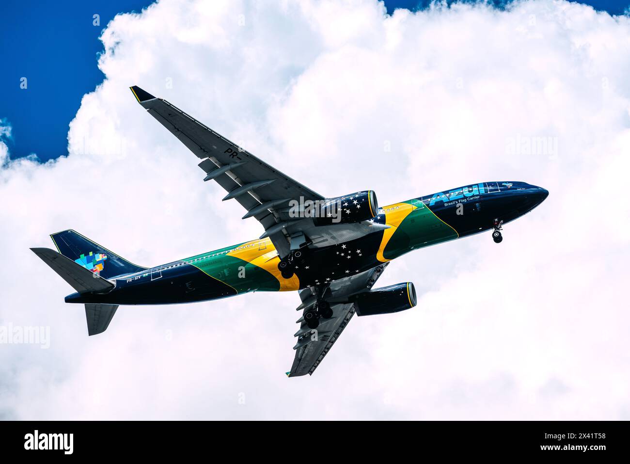 Brazilian airliner Azul with aircraft Airbus A330-200 flying near ...