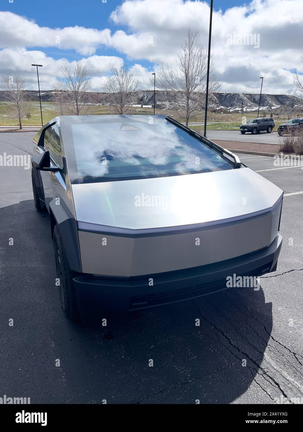 Front View of Tesla Cybertruck Parked Under Open Skies Stock Photo - Alamy