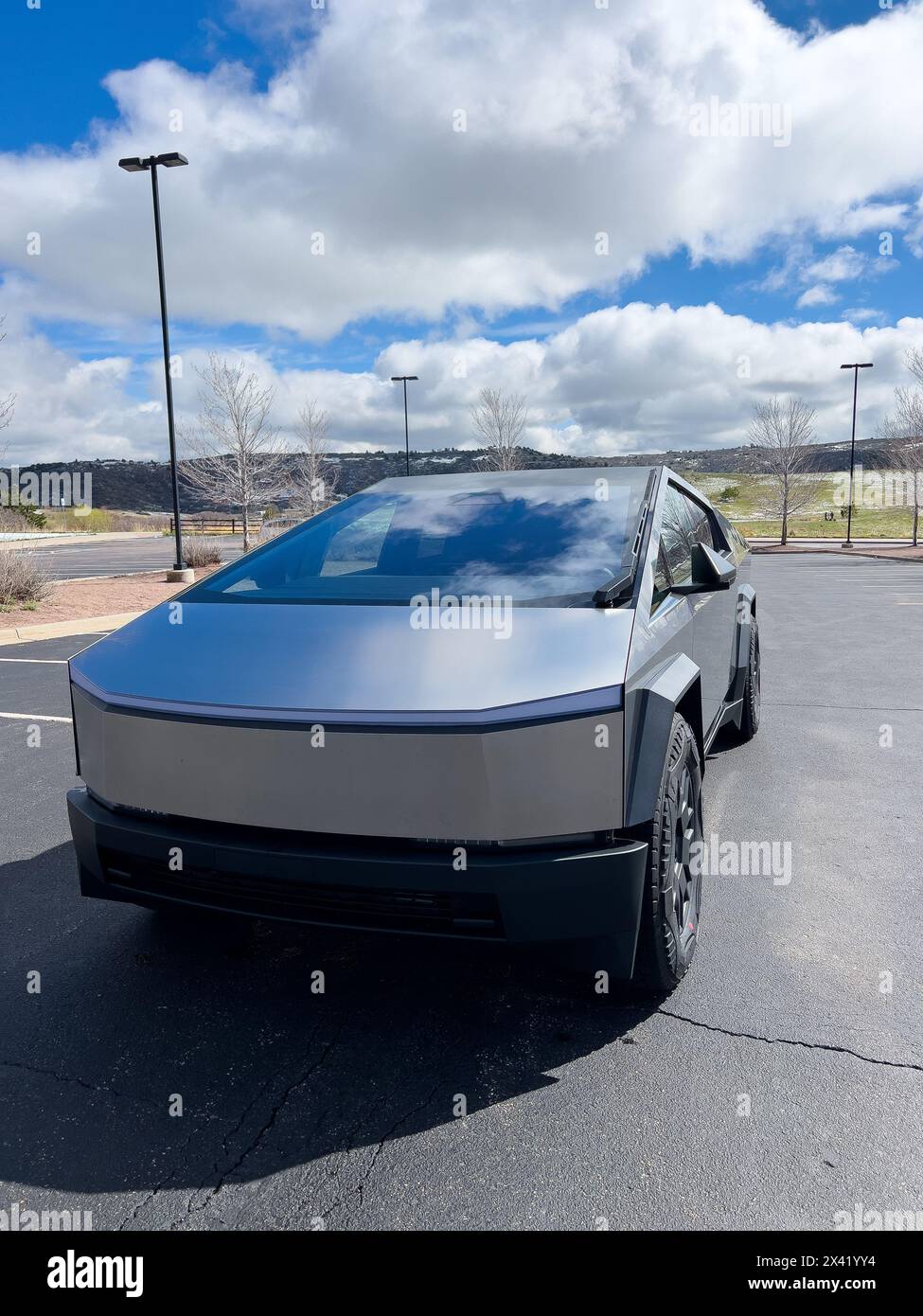 Front View of Tesla Cybertruck Parked Under Open Skies Stock Photo - Alamy