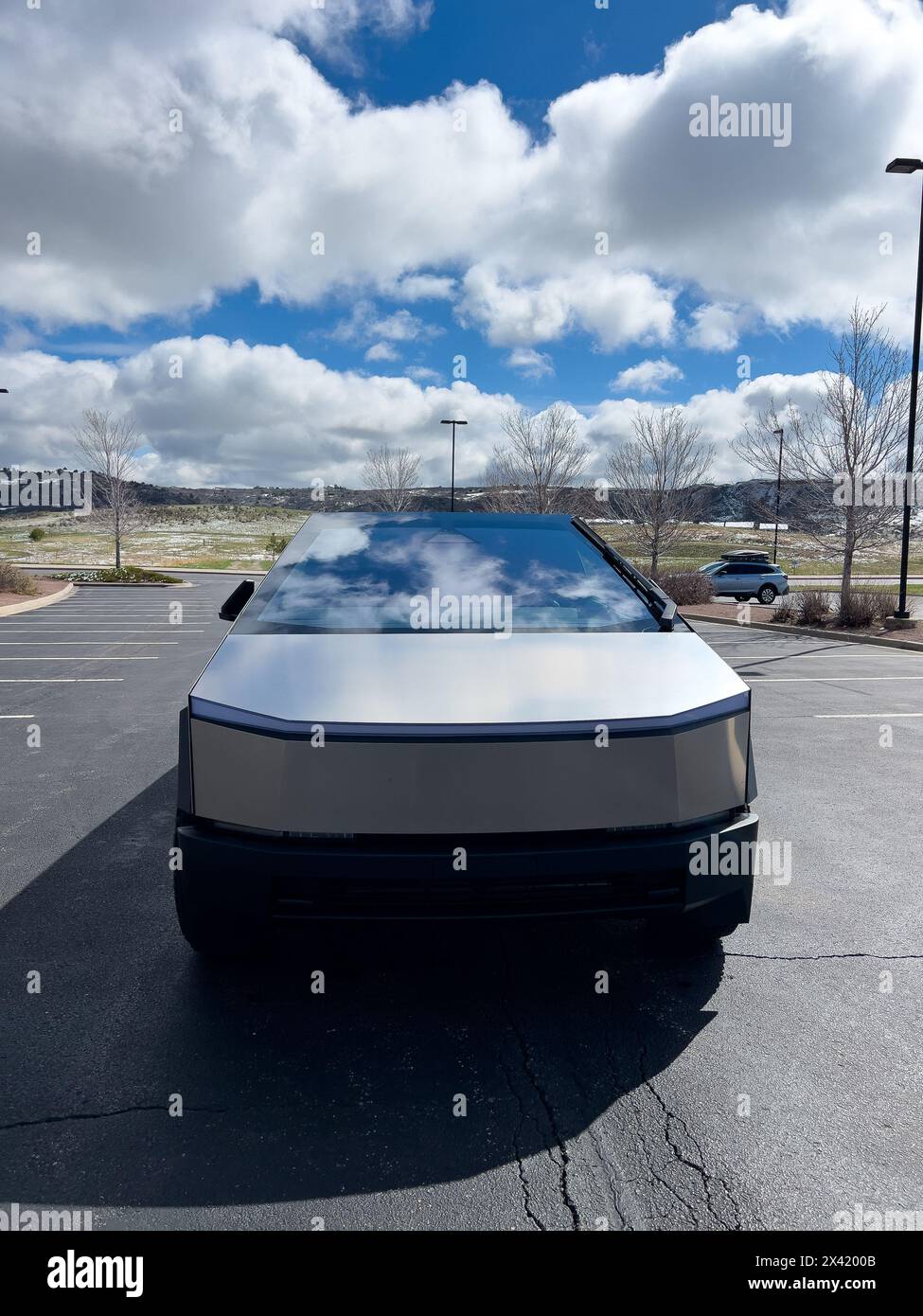 Front View of Tesla Cybertruck Parked Under Open Skies Stock Photo - Alamy