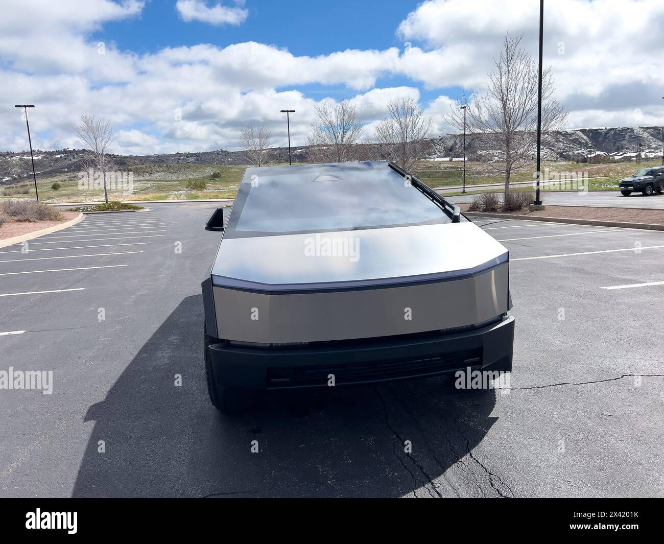 Front View of Tesla Cybertruck Parked Under Open Skies Stock Photo - Alamy