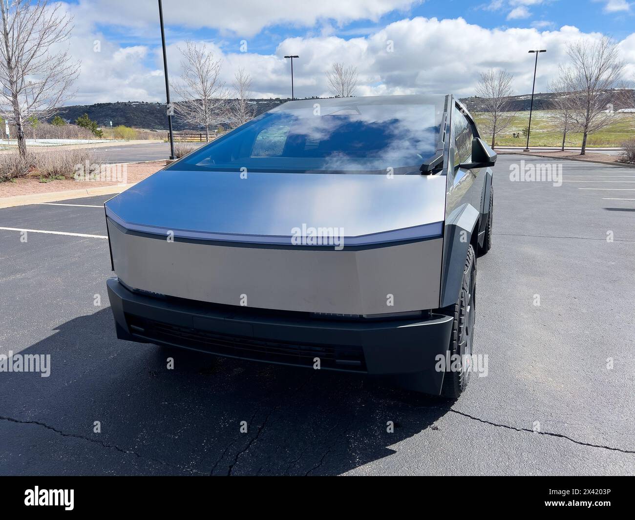 Front View of Tesla Cybertruck Parked Under Open Skies Stock Photo - Alamy