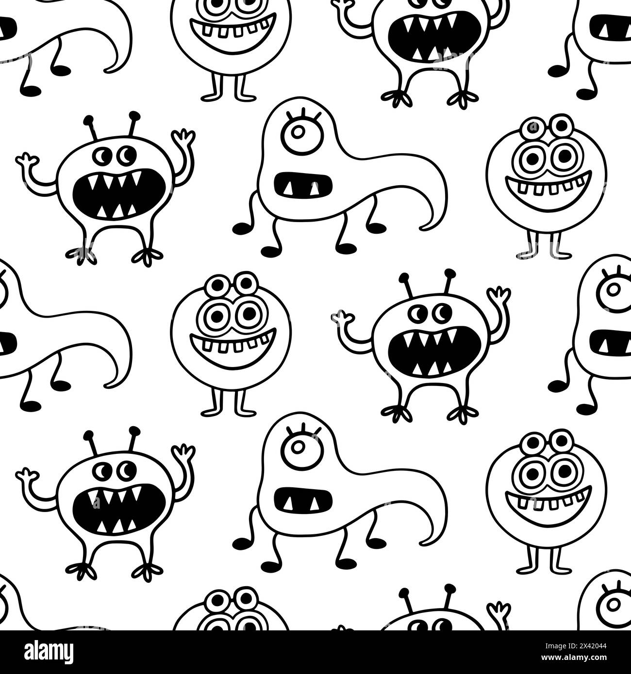 Cute Halloween Monsters Creatures Seamless Pattern Stock Vector Image ...