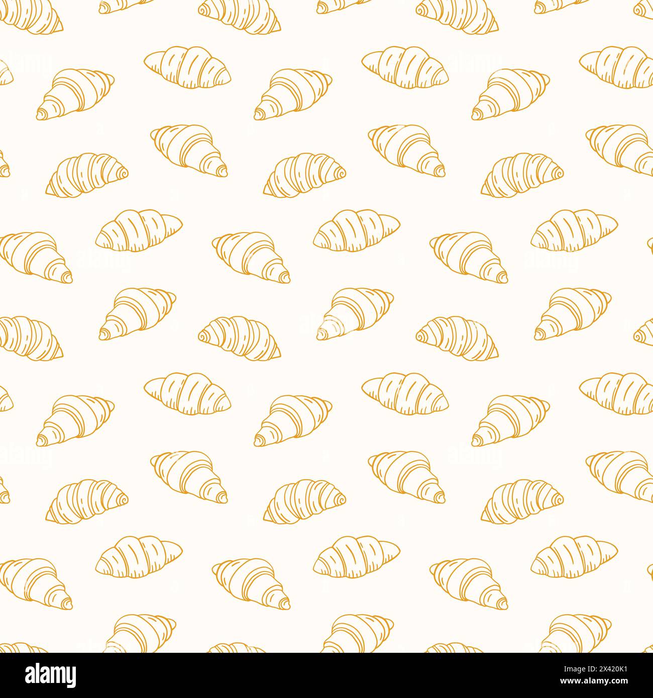 French Croissant Doodles Bakery Seamless Pattern Stock Vector Image ...
