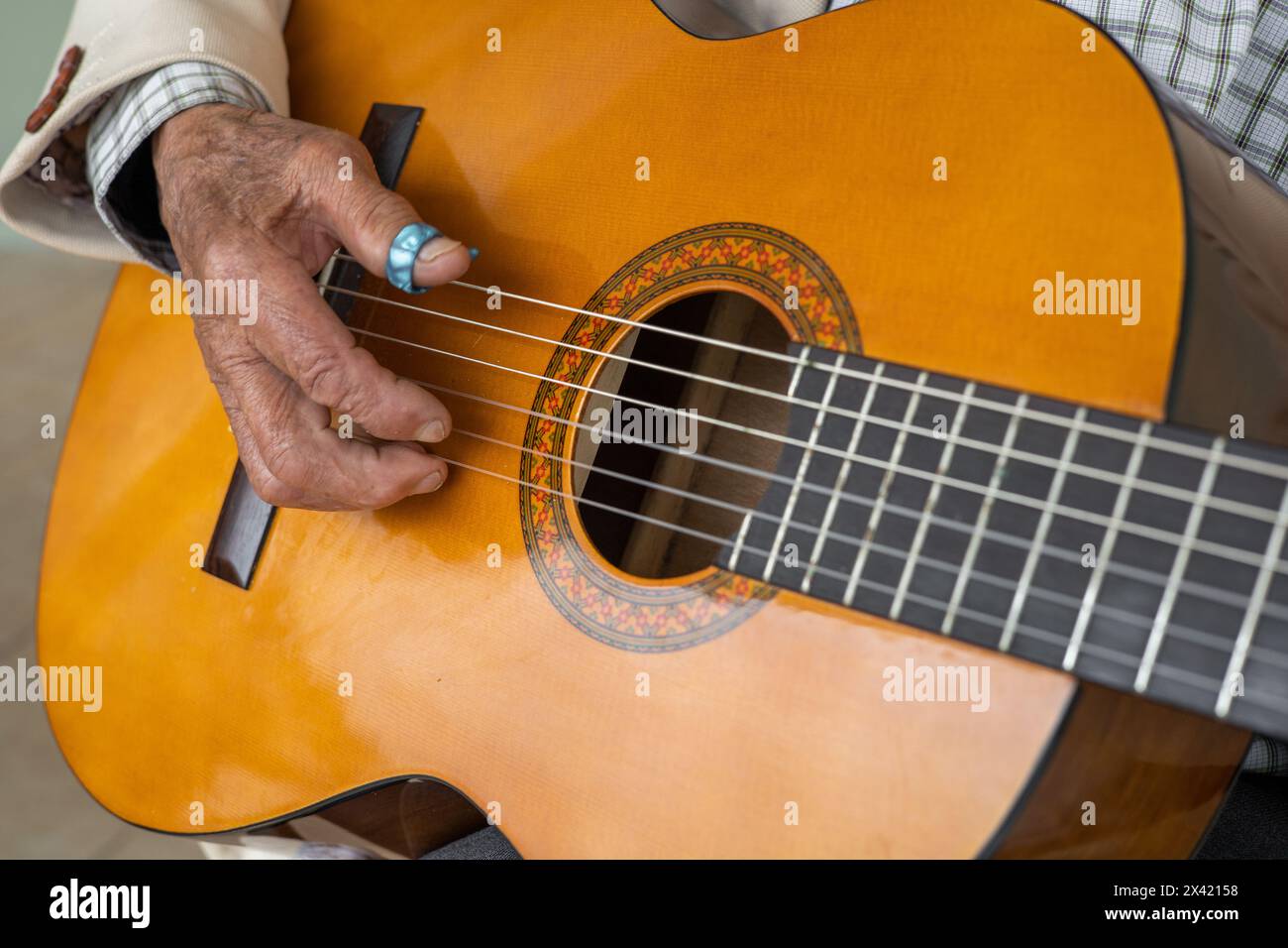 guitarist with string musical instrument, hands of a person with ...