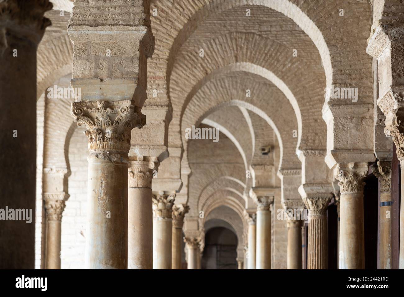 Columns at ninth century Great Mosque in Kairouan Tunisia the oldest ...